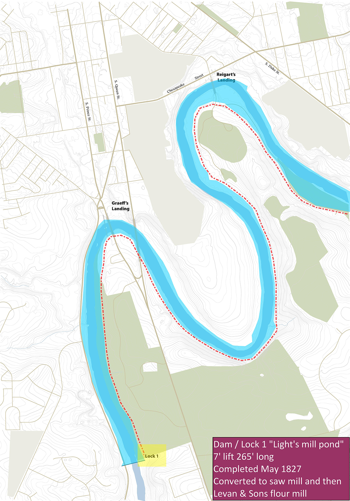 Reigart to Lock 1 highlighted lock 1 – Uncharted Lancaster